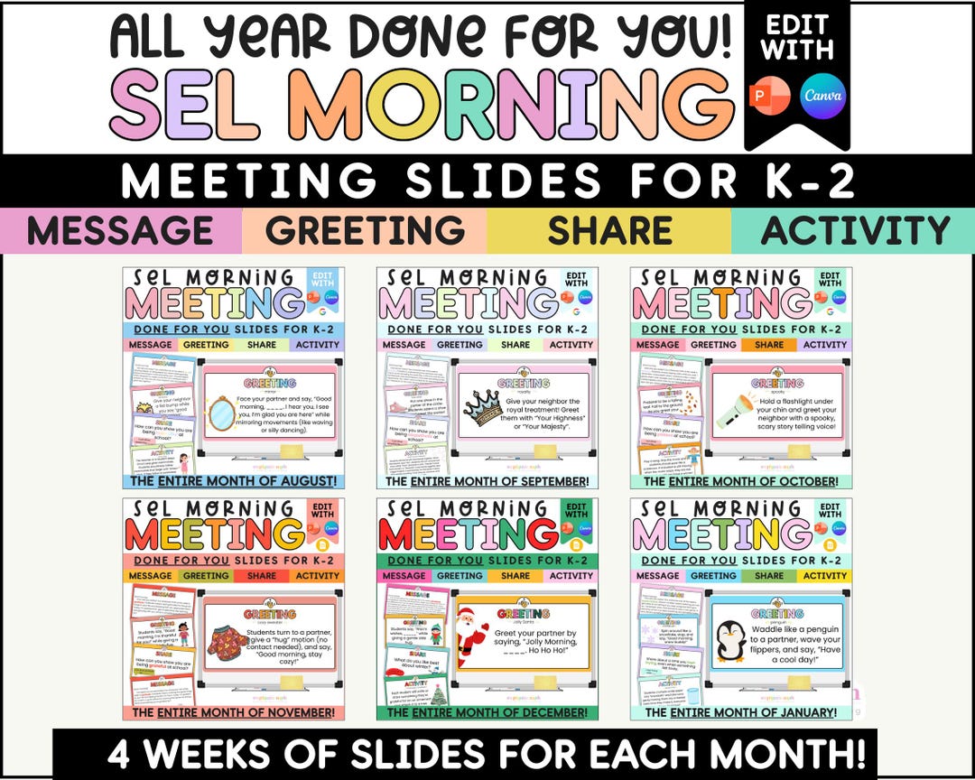 All Year SEL Morning Meeting Slides Kinder - 2nd Grade Morning Meeting ...