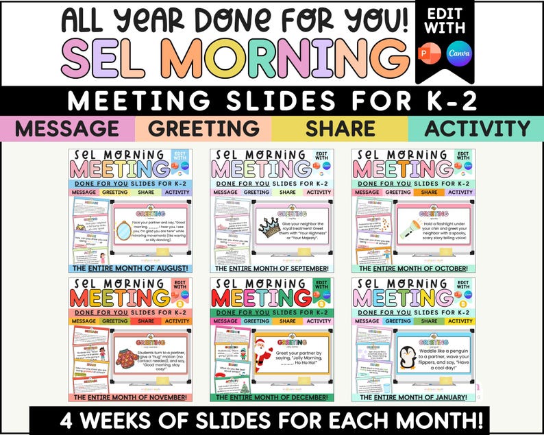 All Year SEL Morning Meeting Slides Kinder - 2nd Grade Morning Meeting ...