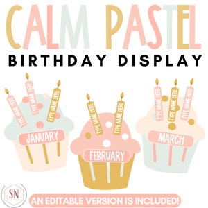 Calm Pastel Classroom Decor | Birthday Display | Editable - Etsy