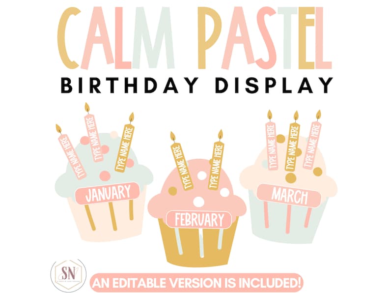 Calm Pastel Classroom Decor | Birthday Display | Editable - Etsy