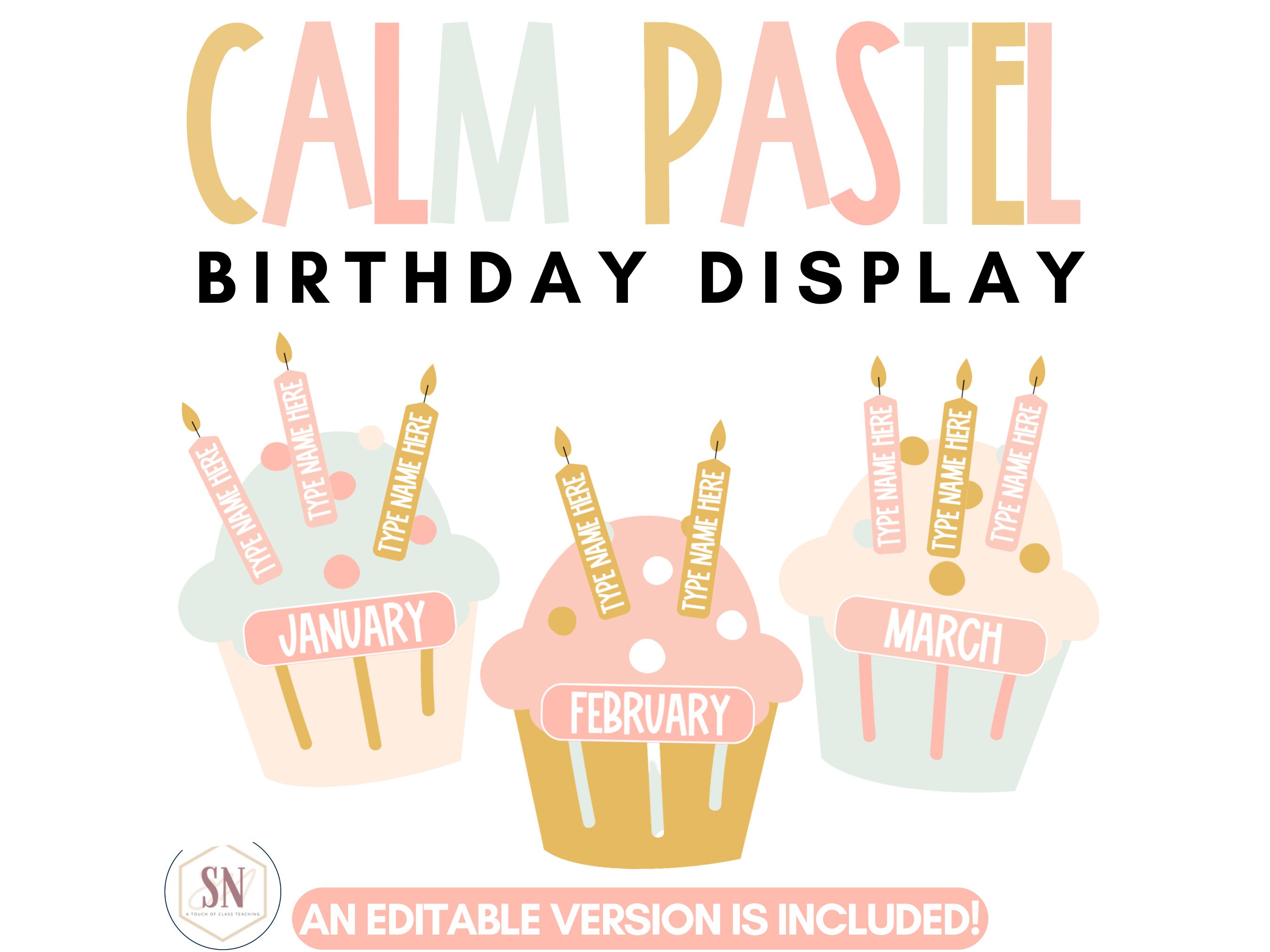Calm Pastel Classroom Decor | Birthday Display | Editable - Etsy