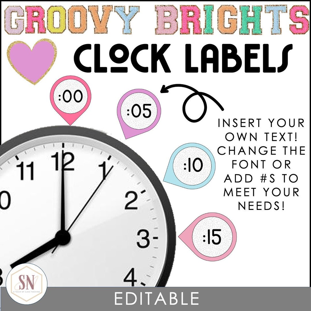 Groovy Classroom Decor | Clock Labels - Etsy