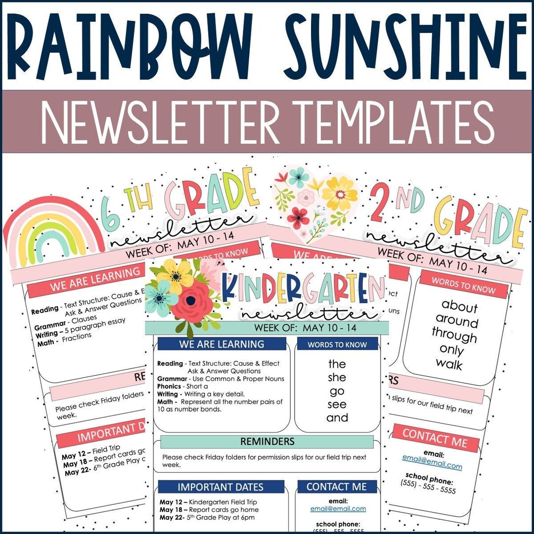 Rainbow Newsletter Templates - Etsy