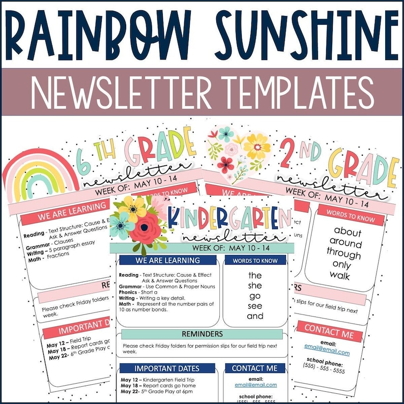 Rainbow Newsletter Templates - Etsy