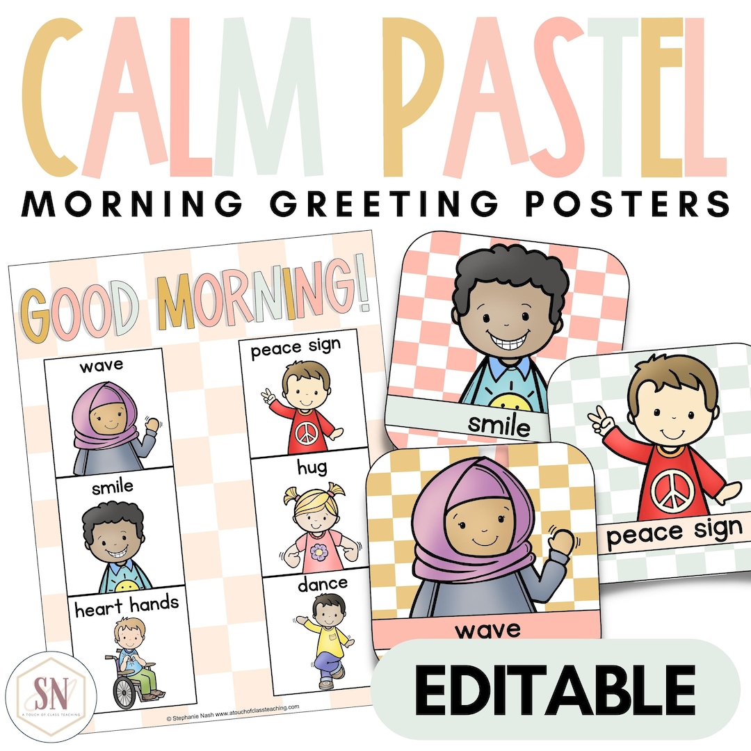 Calm Pastel Classroom Decor | Greeting Posters | Editable | *NEW - Etsy