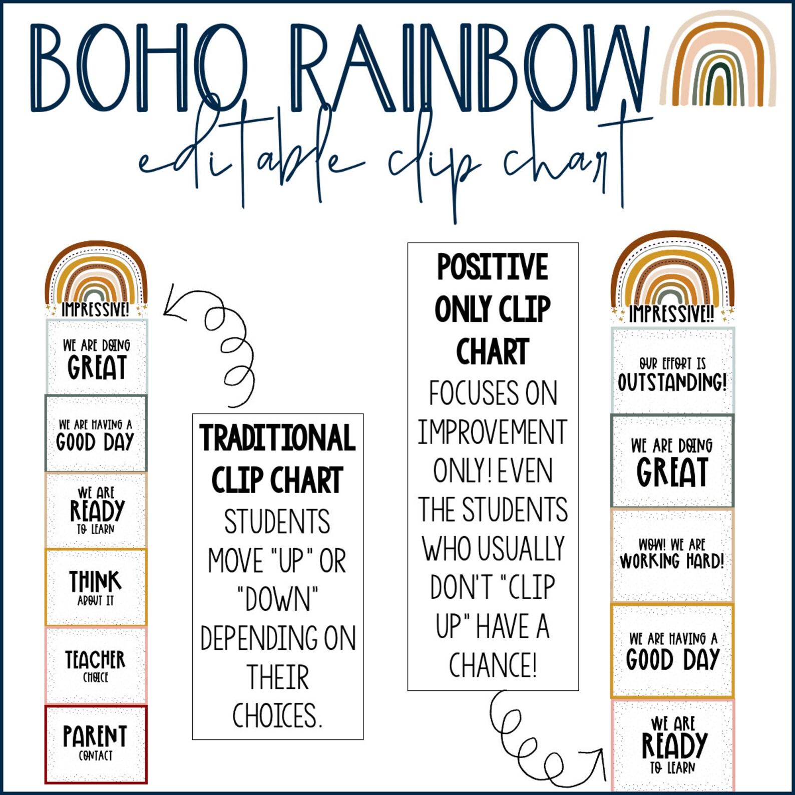 Boho Rainbow Behavior Clip Chart - Etsy