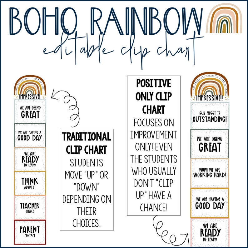 Boho Rainbow Behavior Clip Chart - Etsy