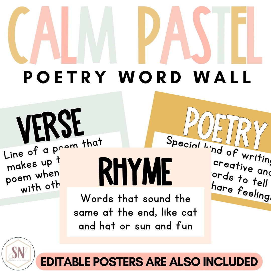 Calm Pastel Classroom Decor | Poetry Word Wall | Editable | *NEW - Etsy