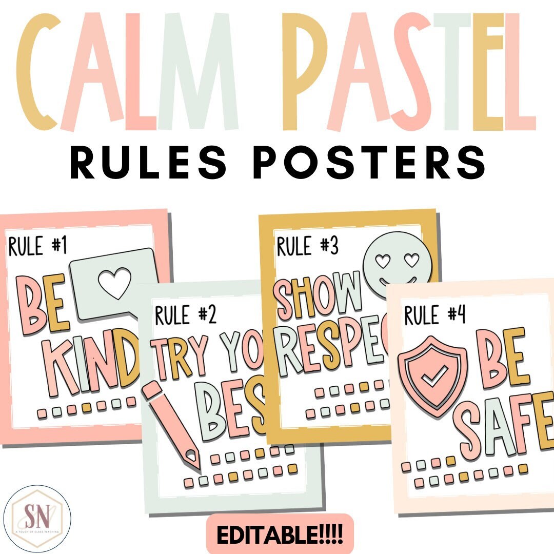 Calm Pastel Classroom Decor | Class Rules Posters | Editable | *NEW - Etsy