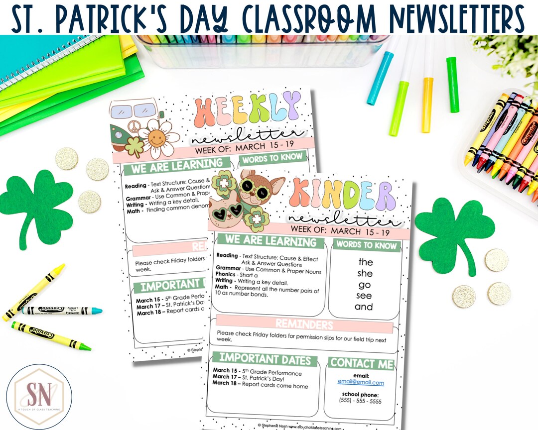 St. Patrick's Day Newsletters | March Classroom Newsletter Templates - Etsy