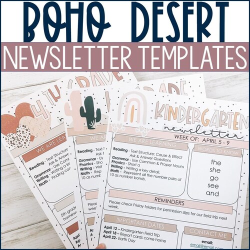 Boho Rainbow Newsletter Templates - Etsy