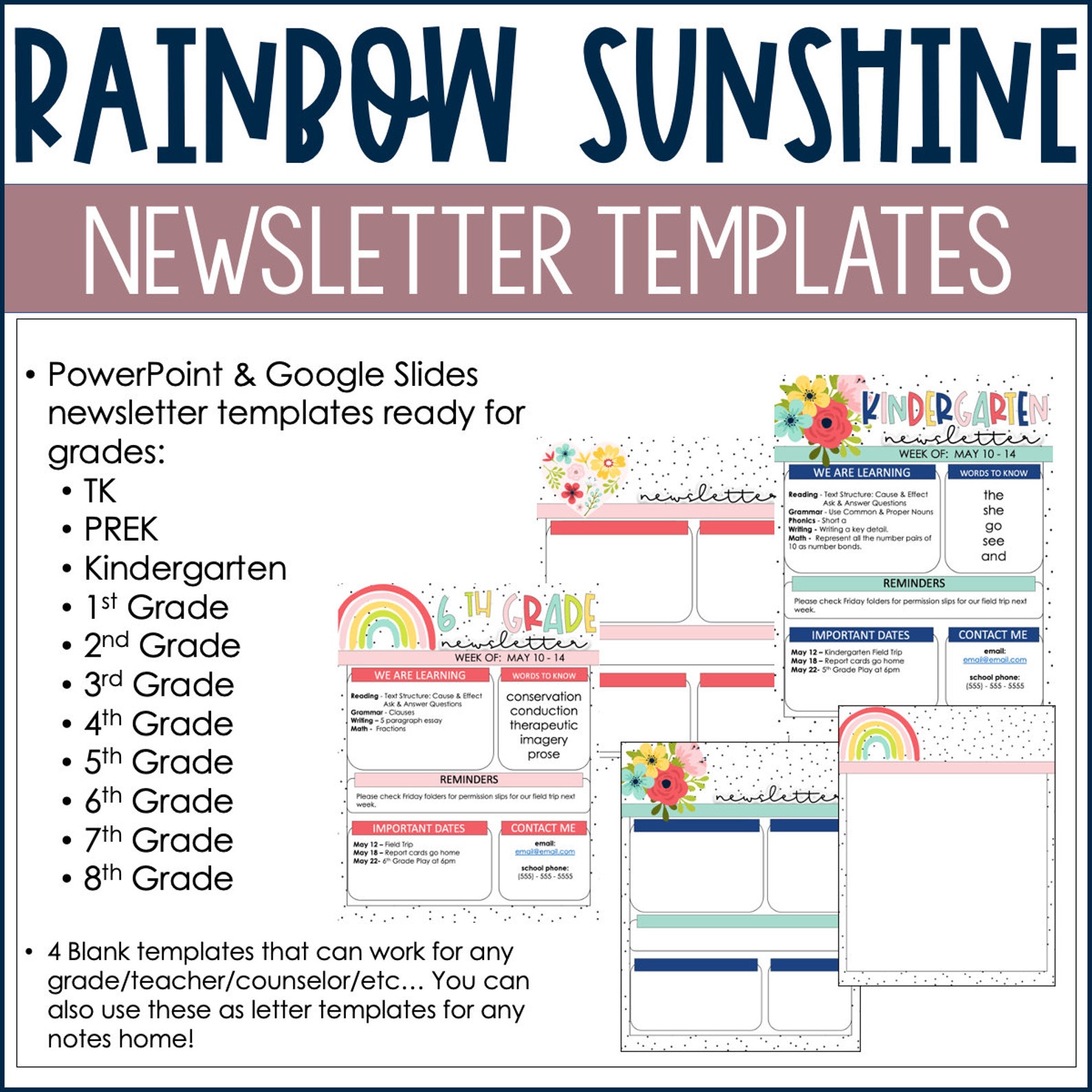 Rainbow Newsletter Templates - Etsy