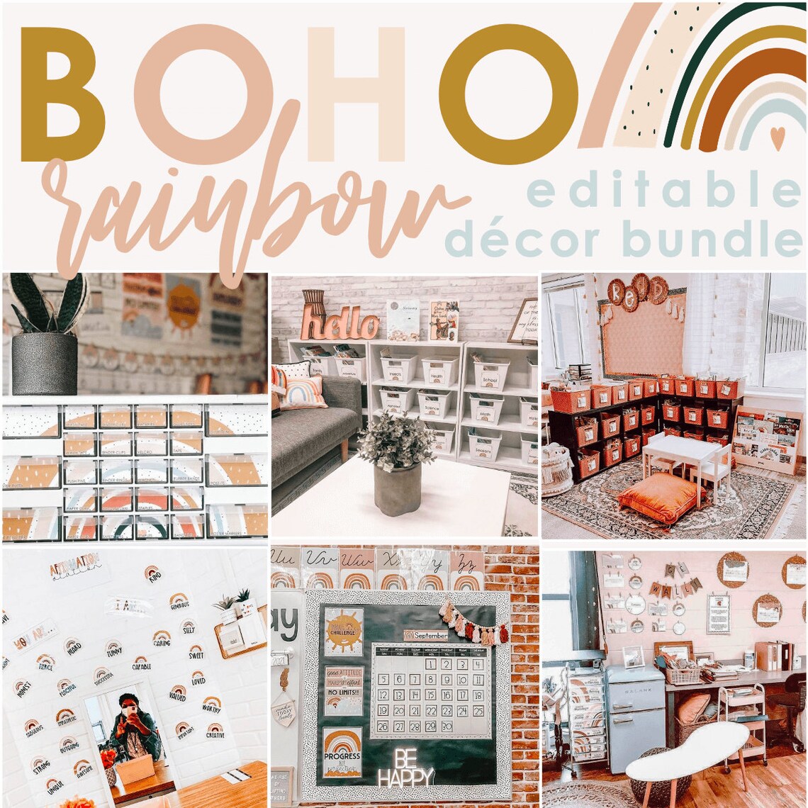 Boho Rainbow Classroom Decor Neutral Rainbow Decor Bundle - Etsy