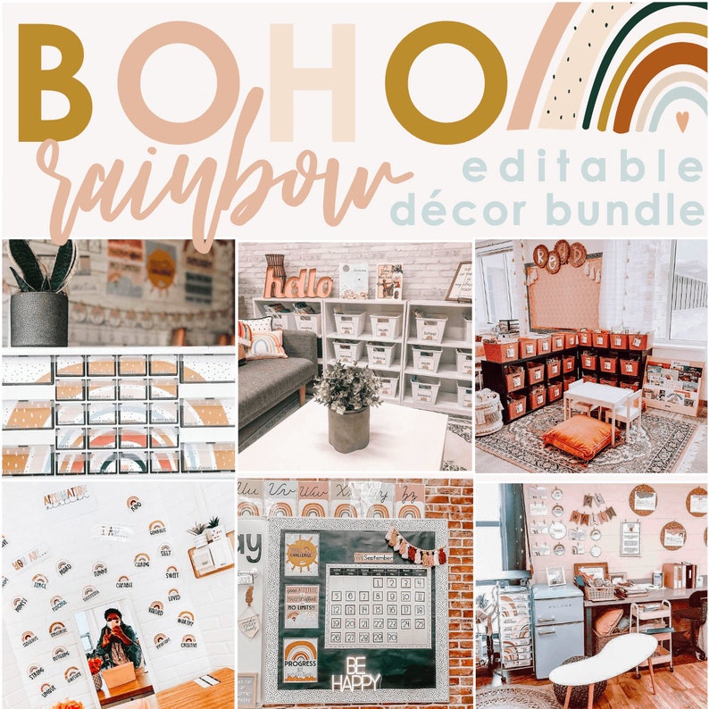 Boho Rainbow Classroom Decor Neutral Rainbow Decor Bundle - Etsy
