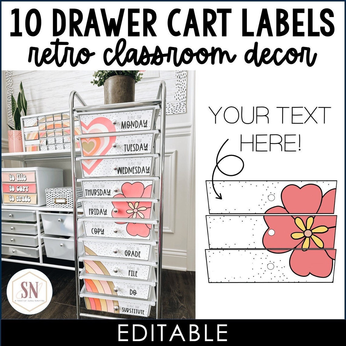 Retro Classroom Decor 10-drawer Cart Labels - Etsy