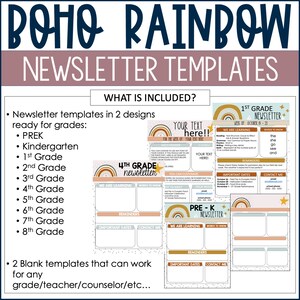 Boho Rainbow Newsletter Templates - Etsy