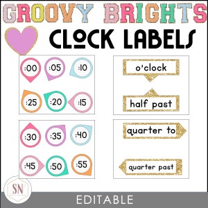 Groovy Classroom Decor | Clock Labels - Etsy