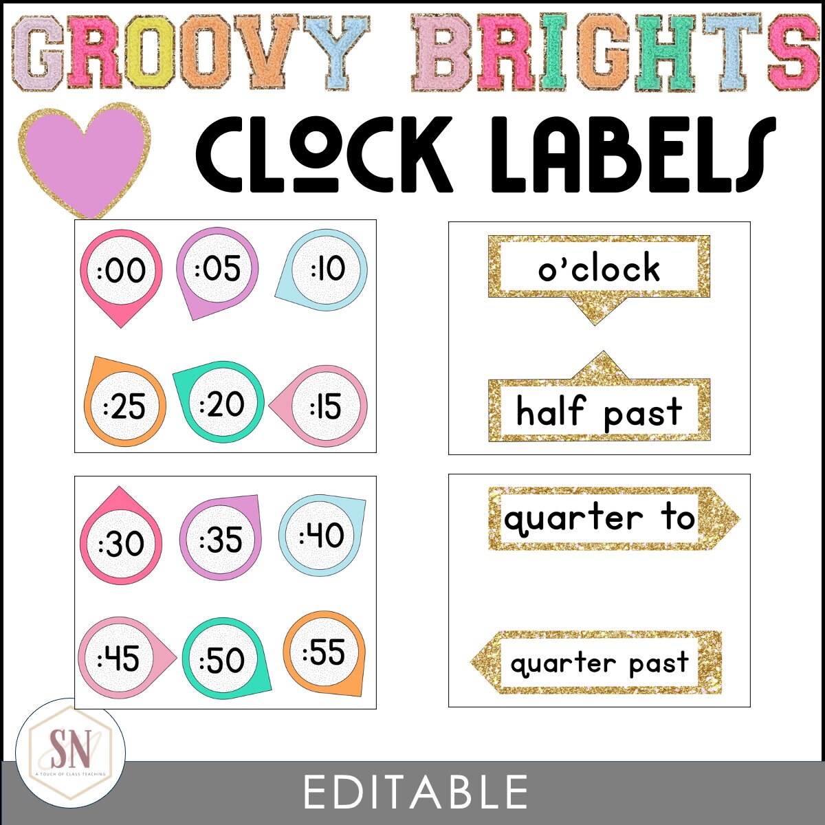 Groovy Classroom Decor | Clock Labels - Etsy