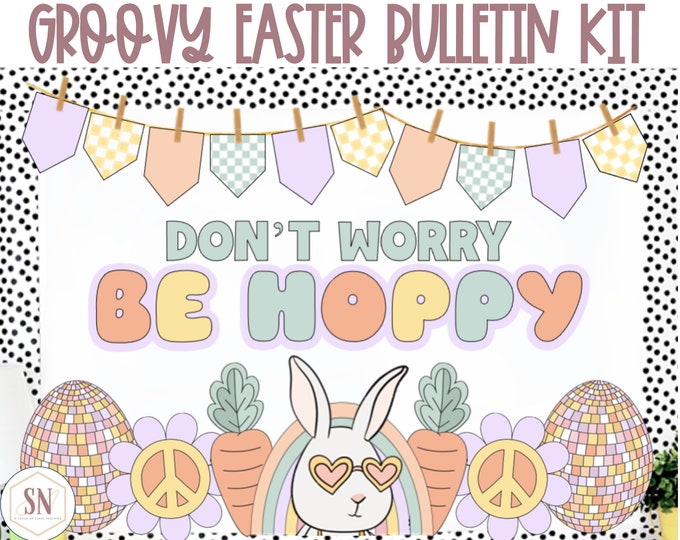 Easter Bulletin Board, Printable Easter Classroom Decor, Retro Groovy ...