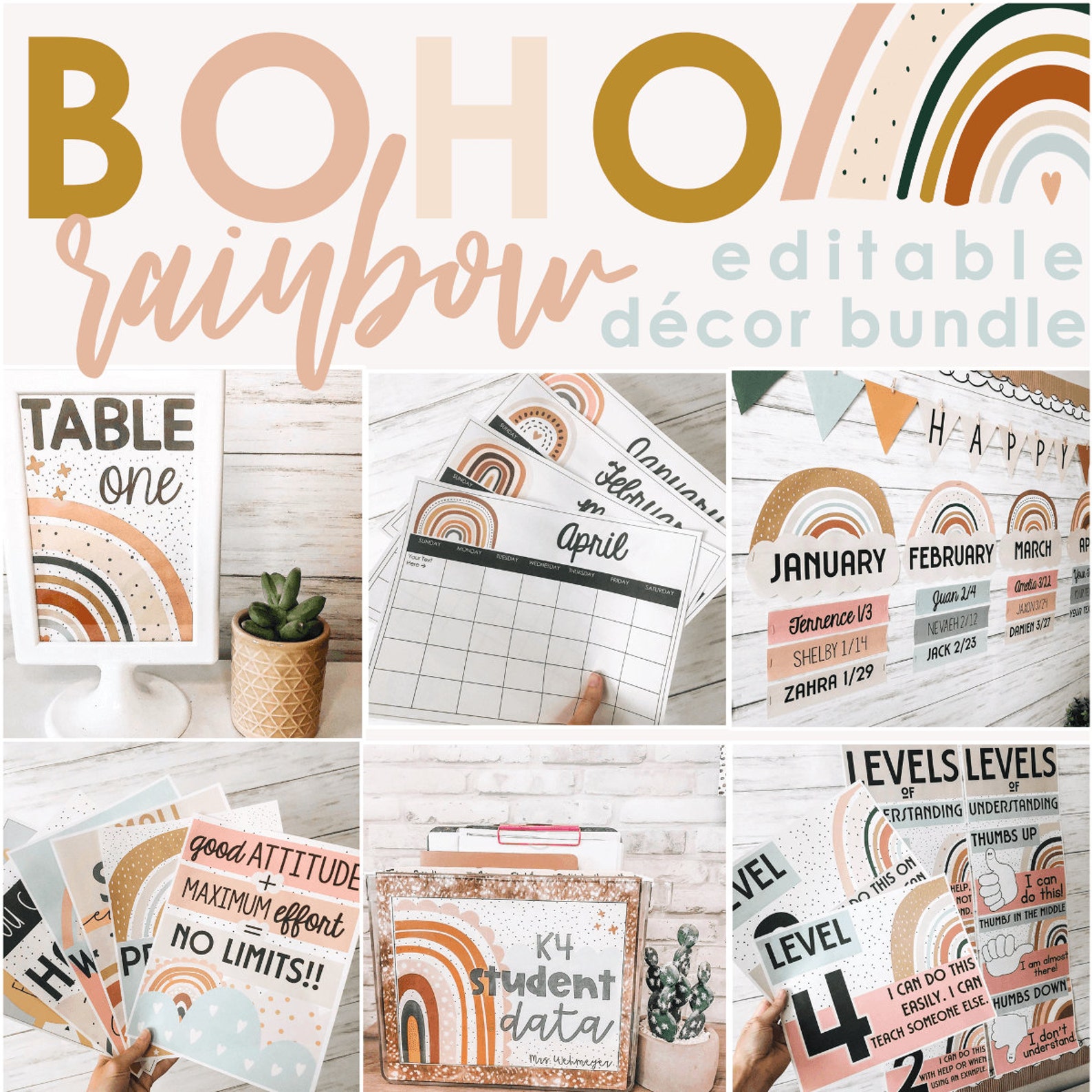 Boho Rainbow Classroom Decor Neutral Rainbow Decor Bundle - Etsy
