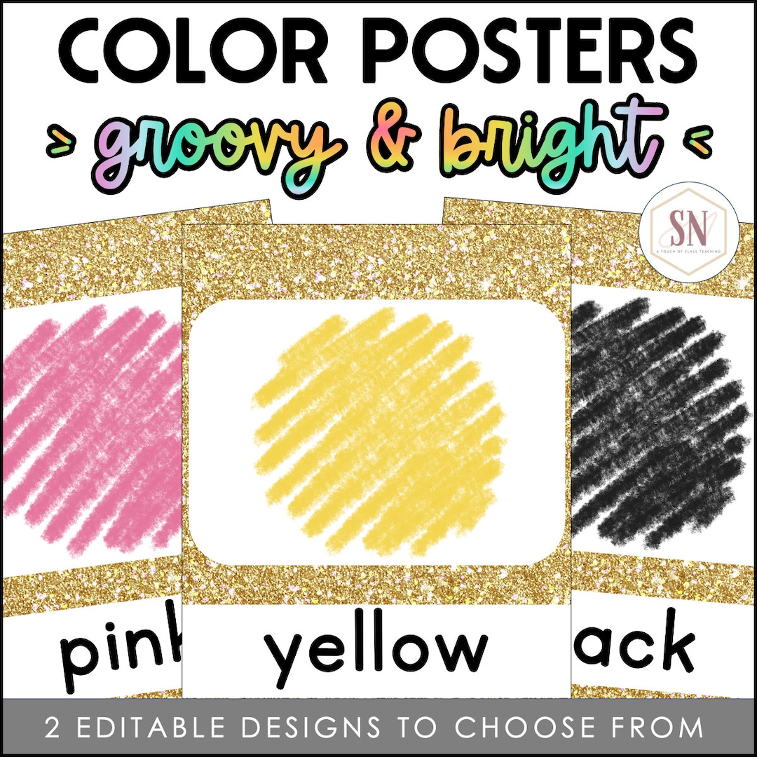 Groovy Classroom Decor | Glitter Color Posters - Etsy