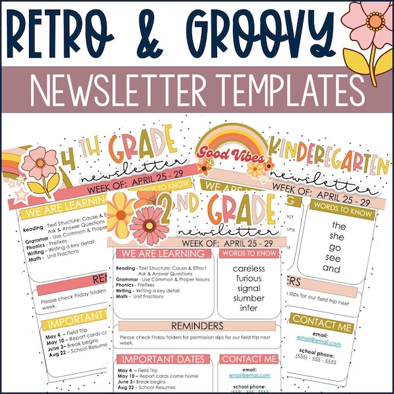 Retro Classroom Newsletter Templates - Etsy