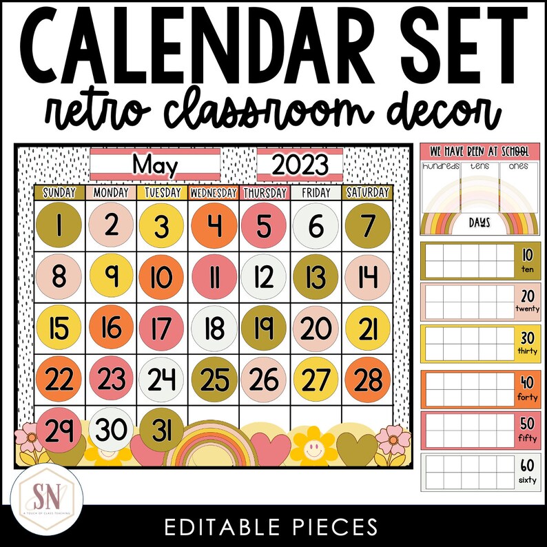 Retro Classroom Decor Calendar Kit - Etsy