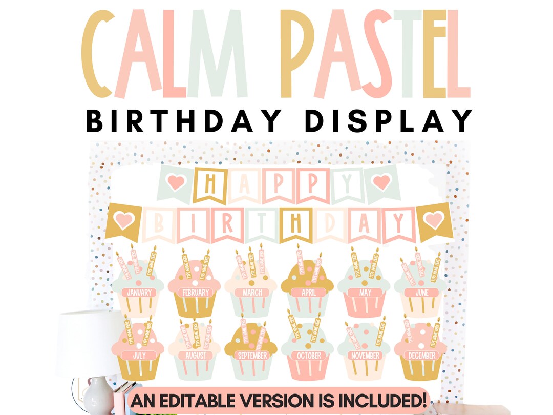 Calm Pastel Classroom Decor | Birthday Display | Editable - Etsy