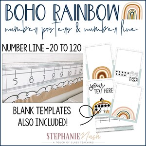 Boho Rainbow Number Posters & Number Line - Etsy