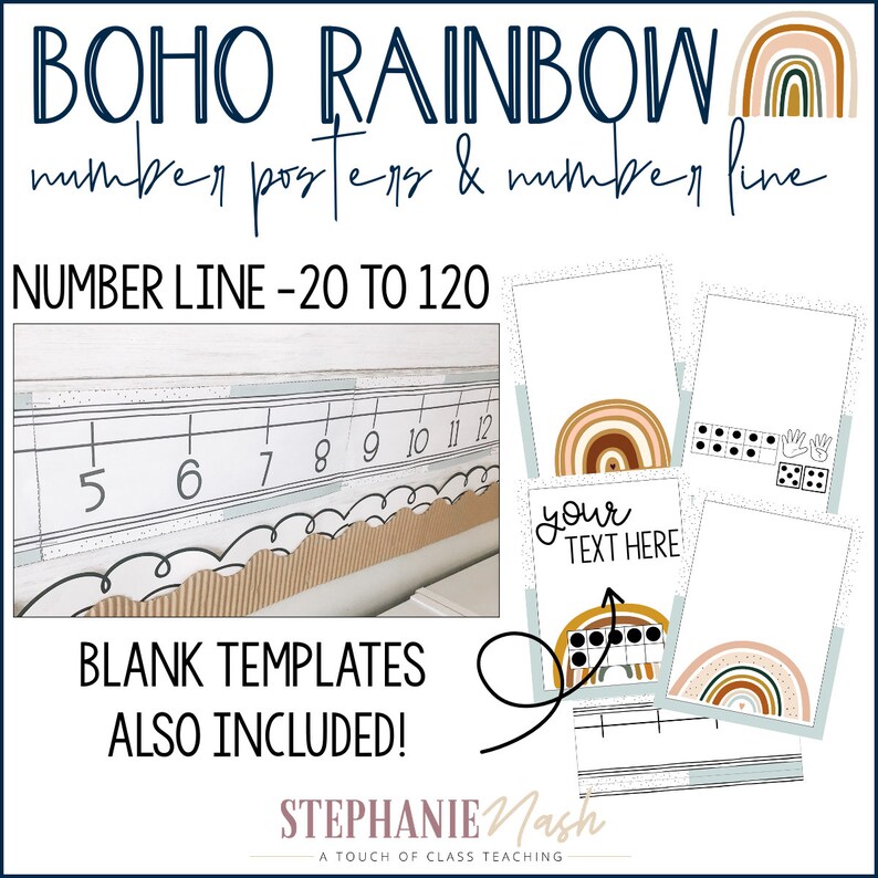 Boho Rainbow Number Posters & Number Line - Etsy