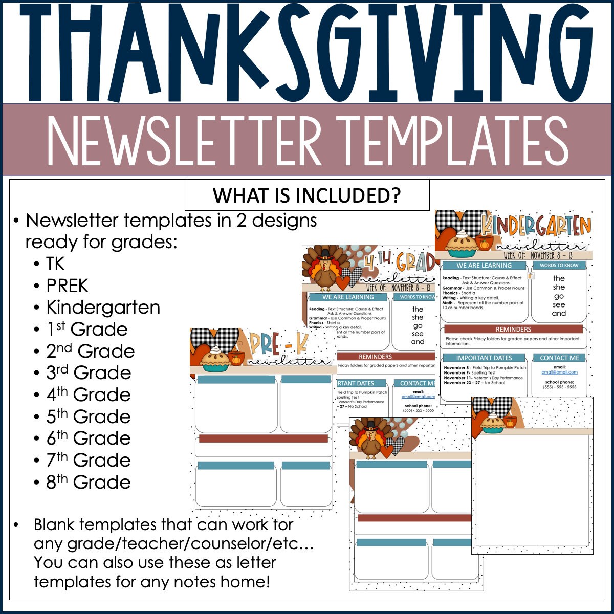 Thanksgiving Newsletter Templates | Etsy