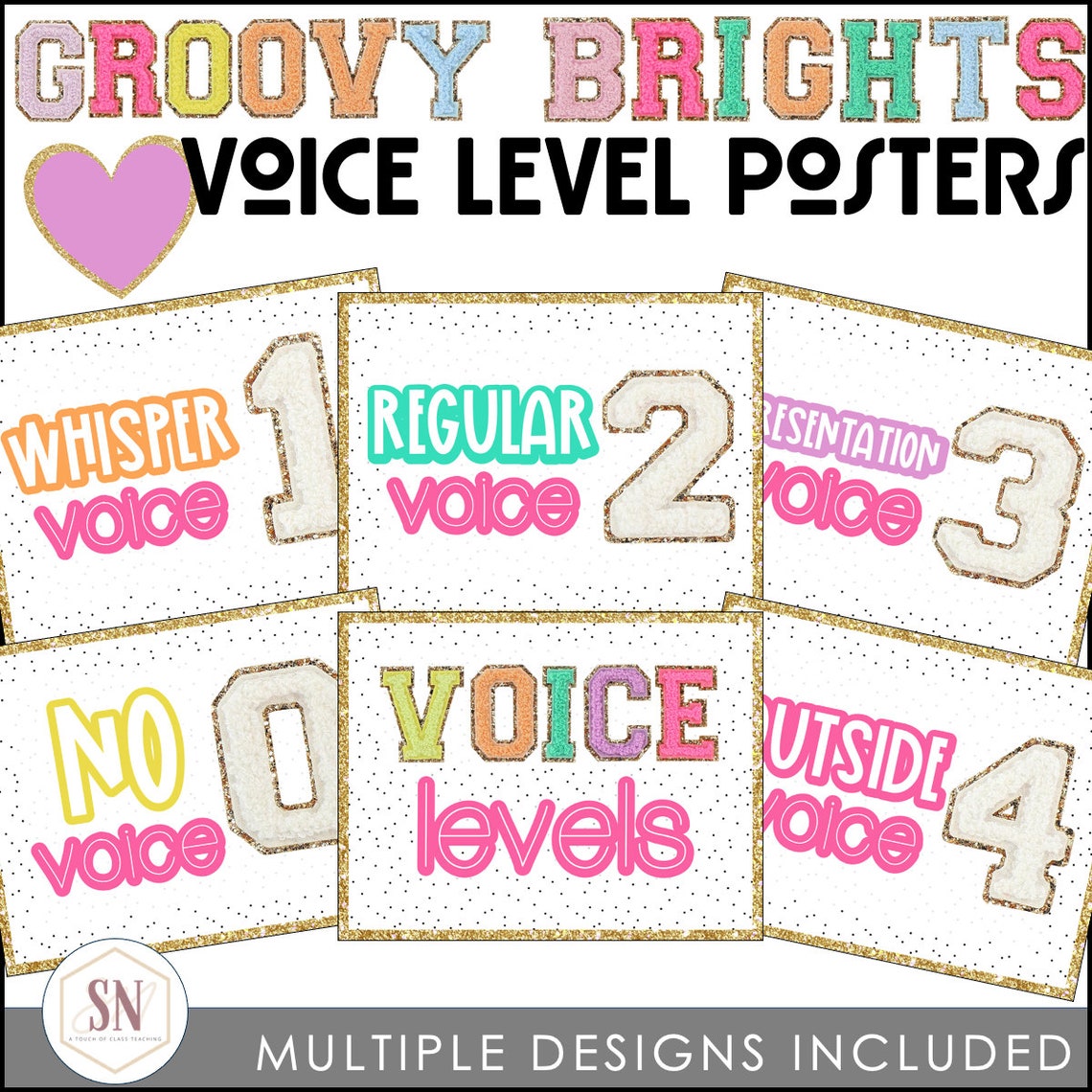 Groovy Classroom Decor Glitter Voice Level Posters - Etsy