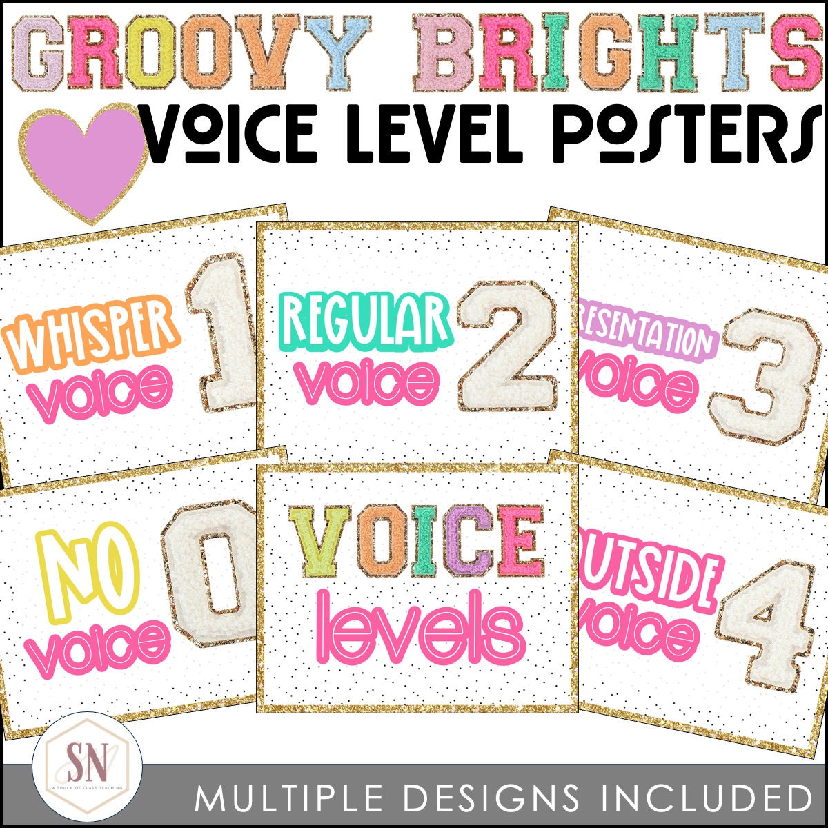 Groovy Classroom Decor | Glitter Voice Level Posters - Etsy