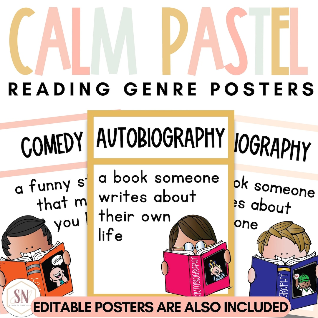 Calm Pastel Classroom Decor | Genre Posters | Editable | *NEW - Etsy