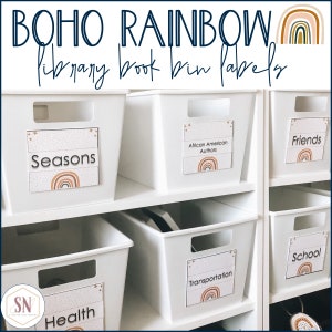 Boho Rainbow Library Book Bin Labels - Etsy