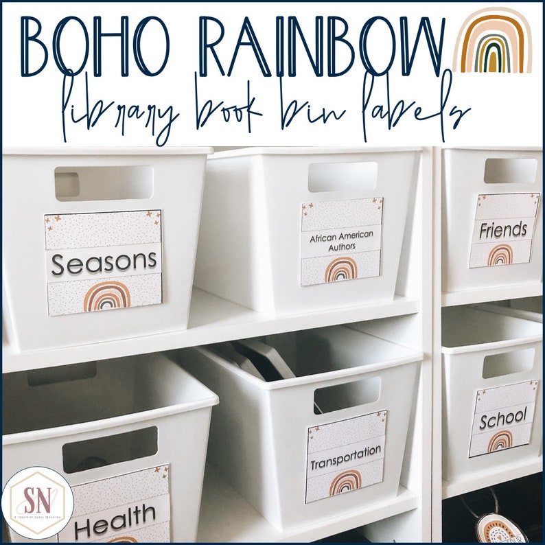 Boho Rainbow Library Book Bin Labels - Etsy