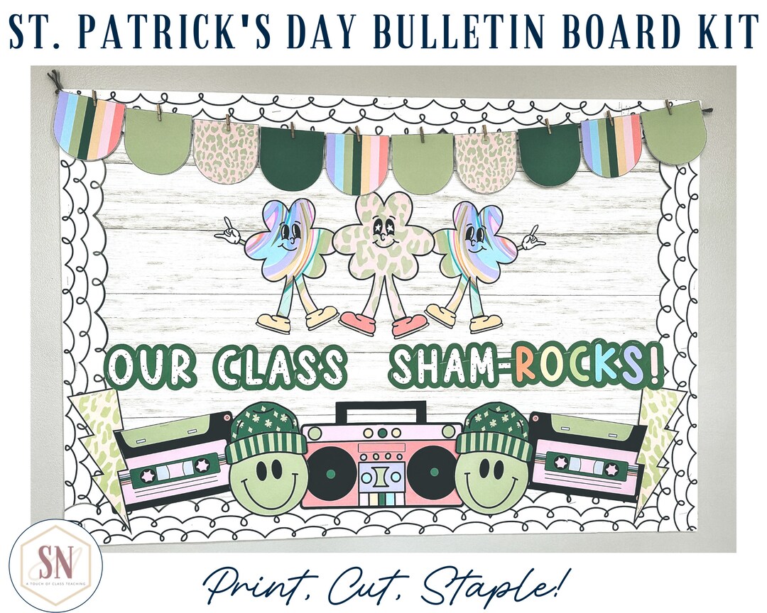 Retro 90's St. Patrick's Day Bulletin Board Kit | March Bulletin Board ...