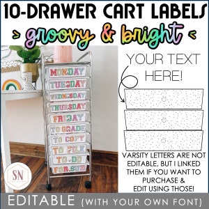 Groovy Classroom Decor | 10 Drawer Cart Labels - Etsy