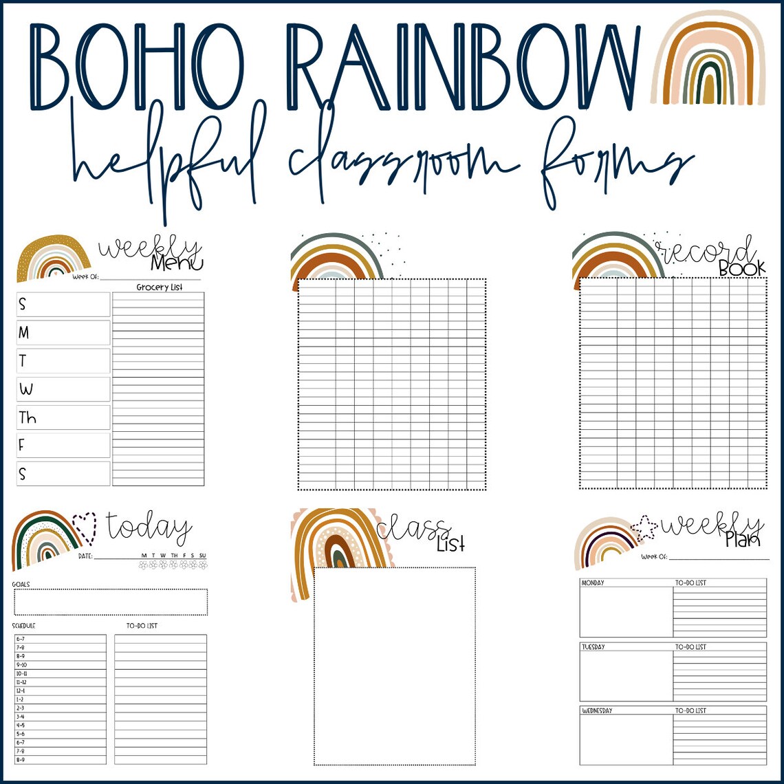 Boho Rainbow Binder Covers Helpful Forms & Calendar | Etsy