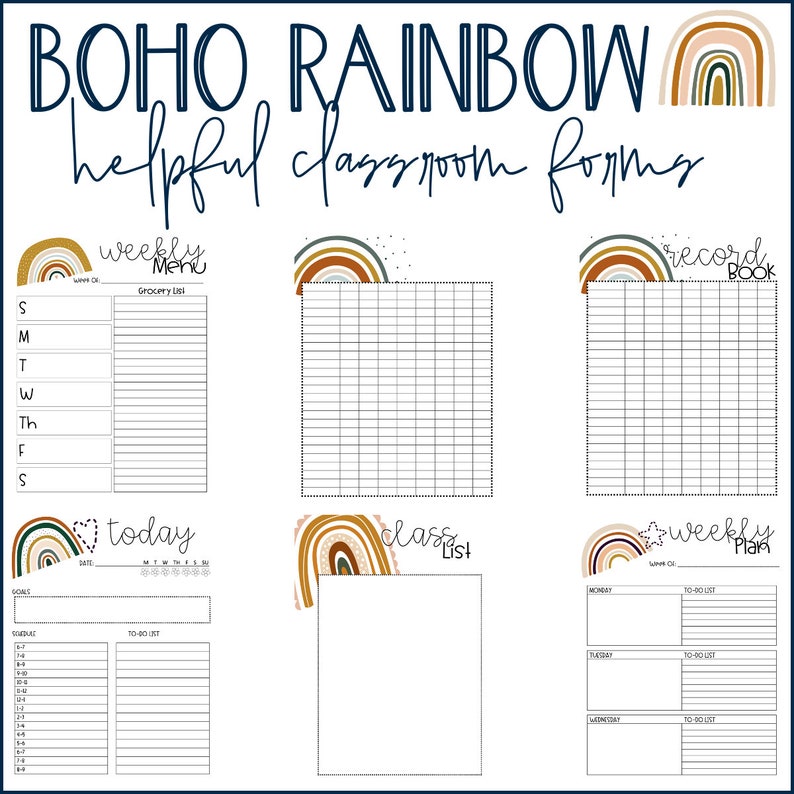 Boho Rainbow Binder Covers Helpful Forms & Calendar - Etsy