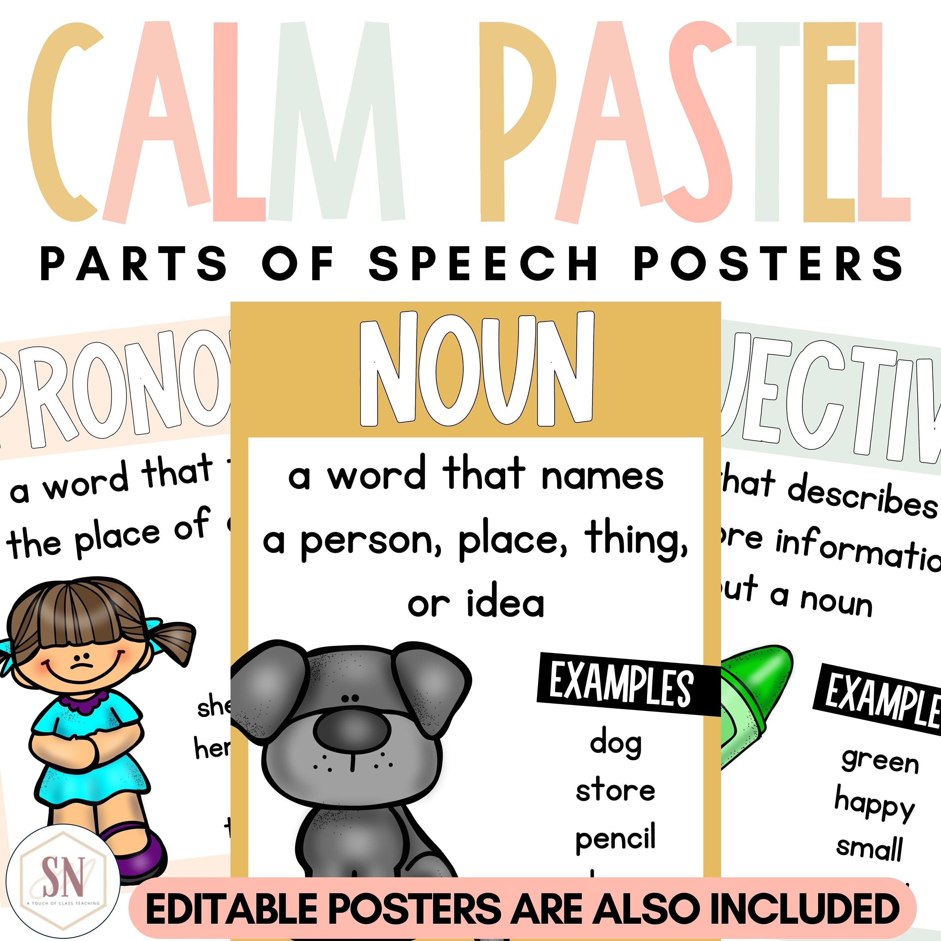 Calm Pastel Classroom Decor | Grammar - Parts of Speech Posters ...