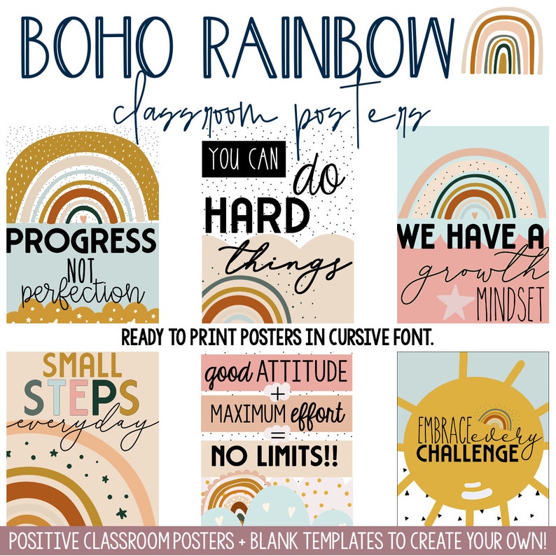 Boho Rainbow Classroom Posters | Etsy