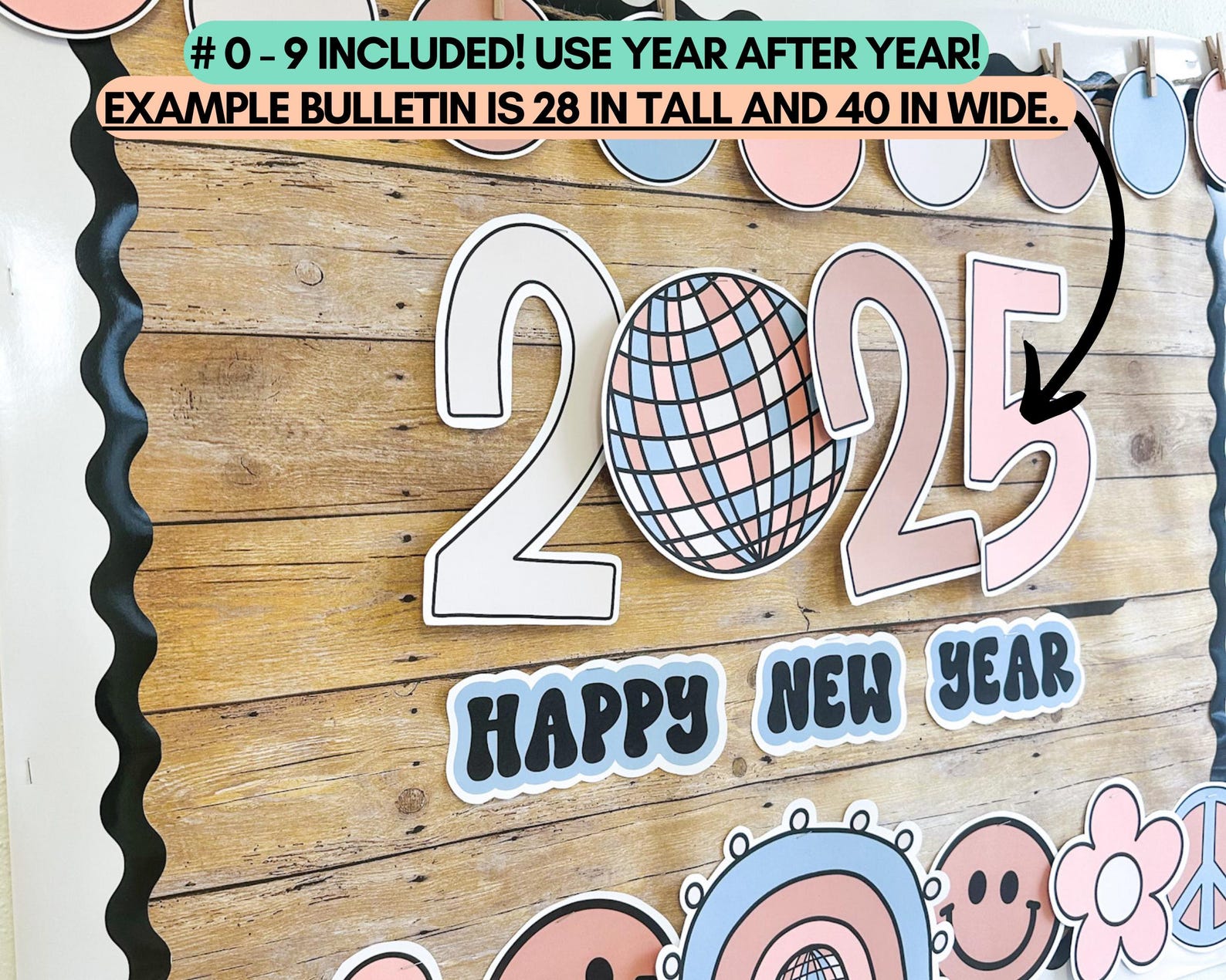 New Years Bulletin Board Kit in Muted Colors | January Bulletin Board ...