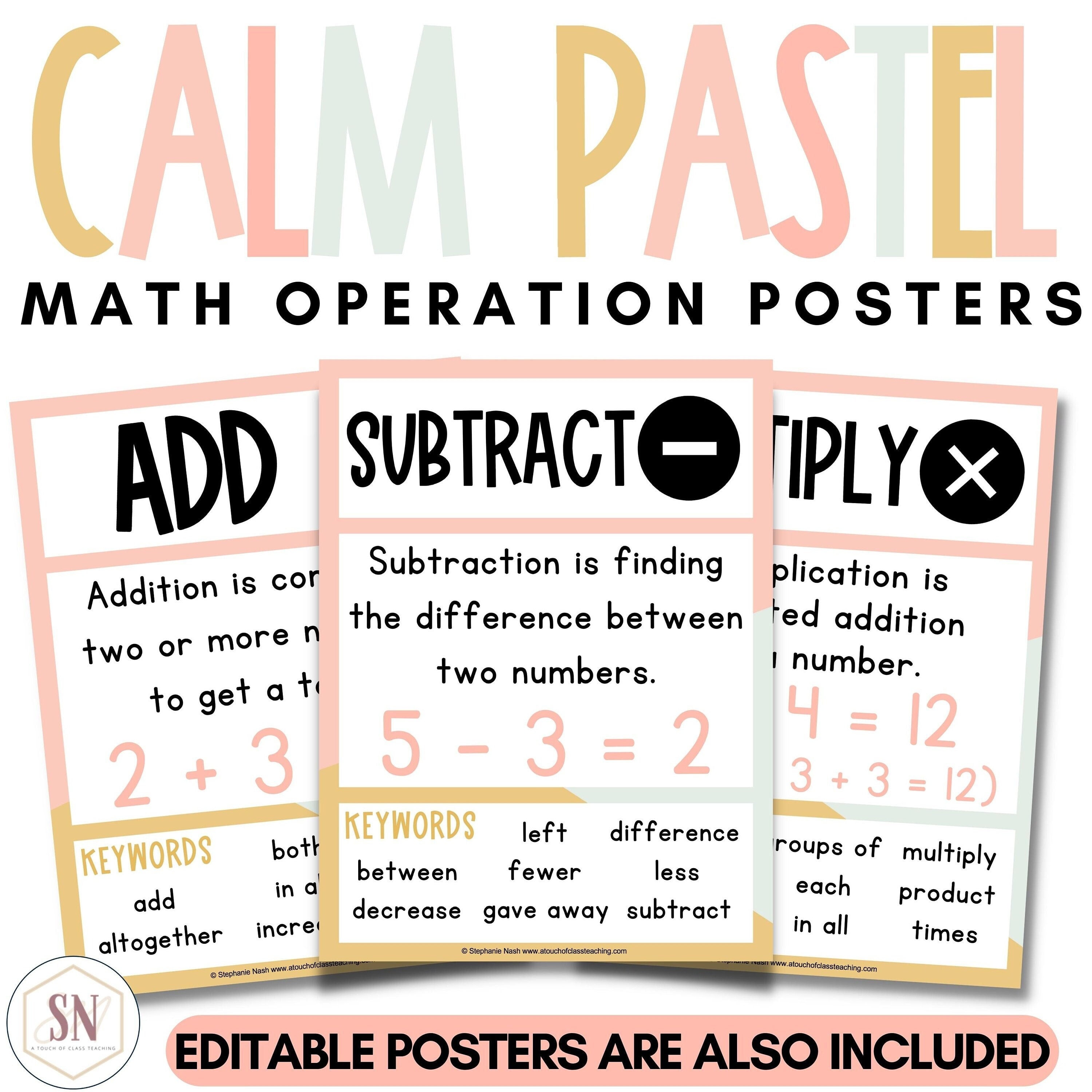 Calm Pastel Classroom Decor | Math Operations - Key Words Posters ...