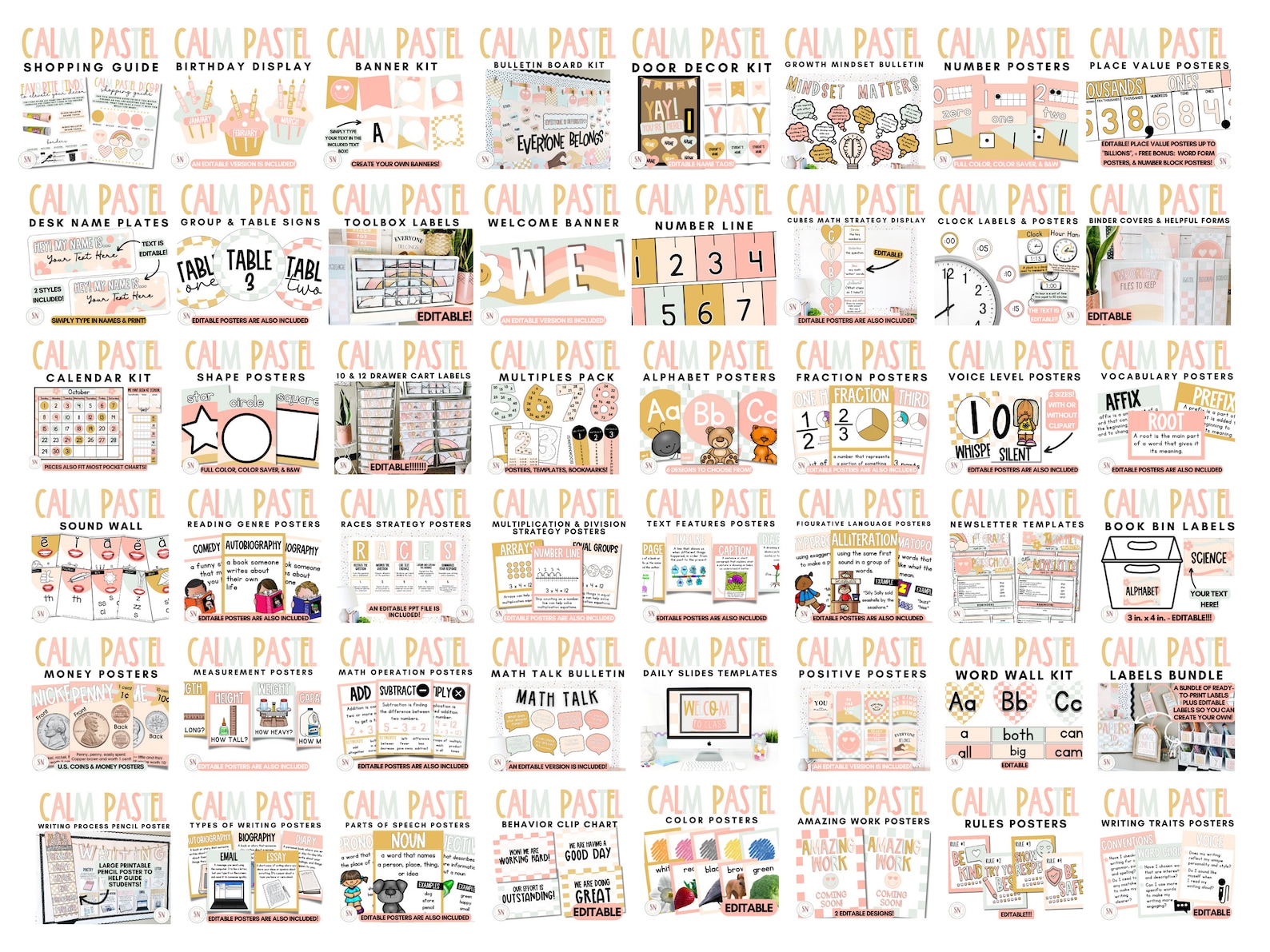 Calm Pastel Classroom Decor Bundle Editable | Ultimate Mega Classroom ...