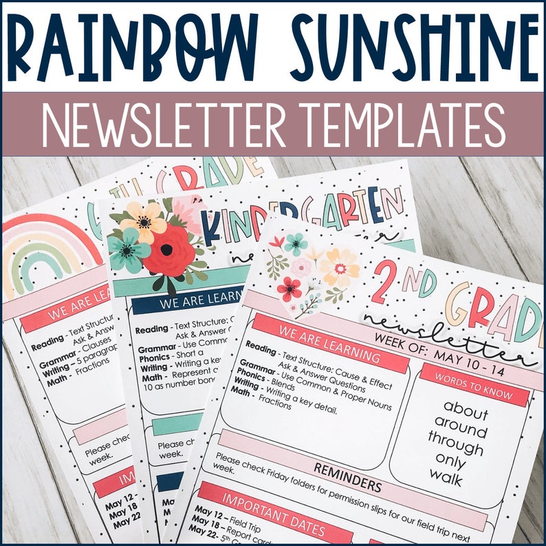 Rainbow Newsletter Templates - Etsy
