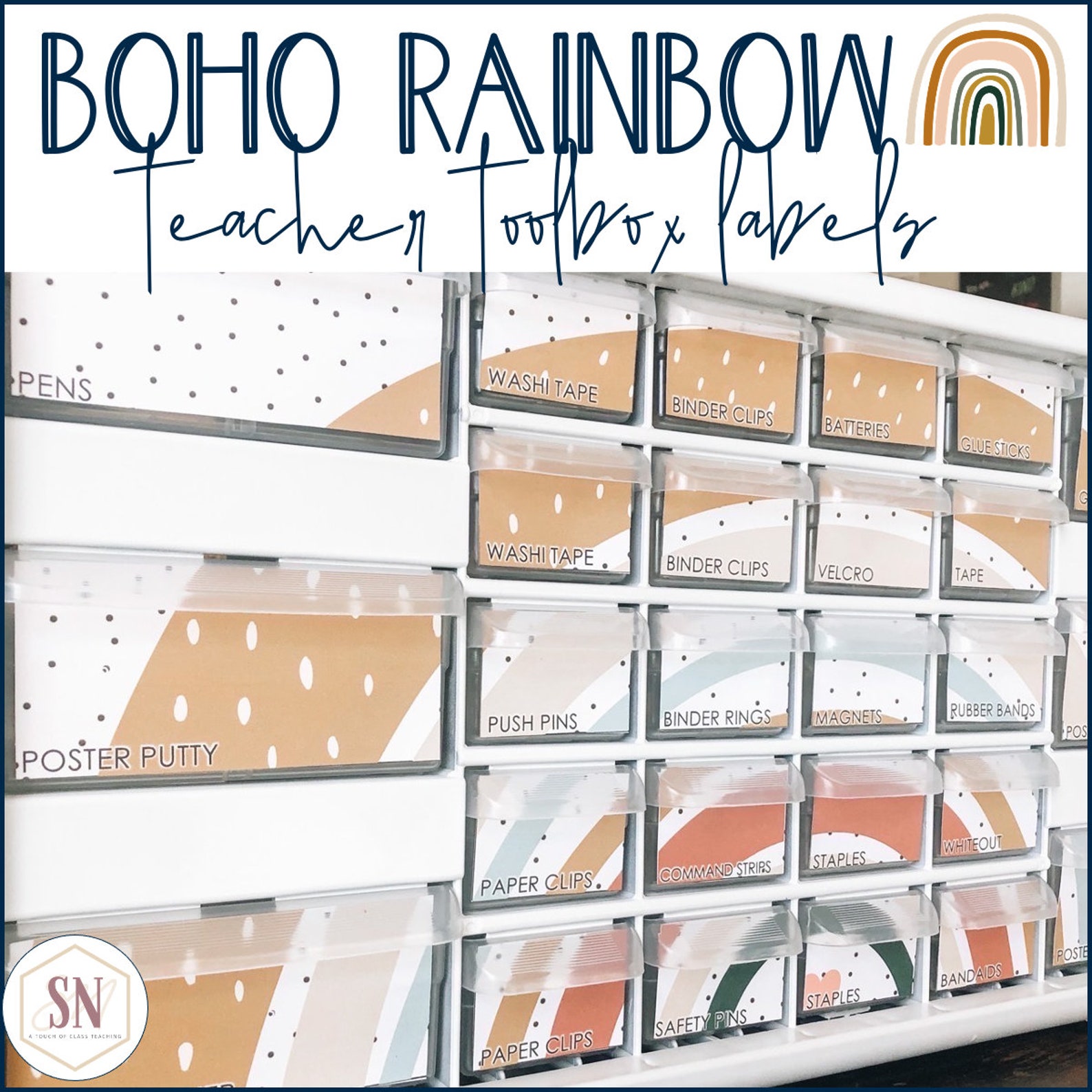 Boho Rainbow Teacher Toolbox Labels - Etsy