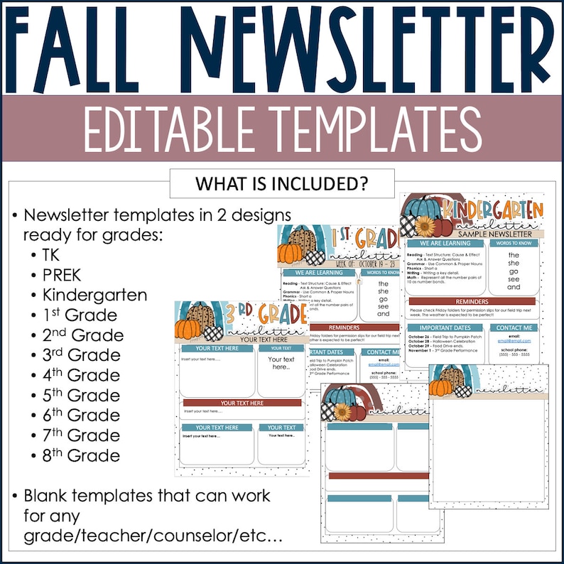 Fall Newsletter Templates - Etsy