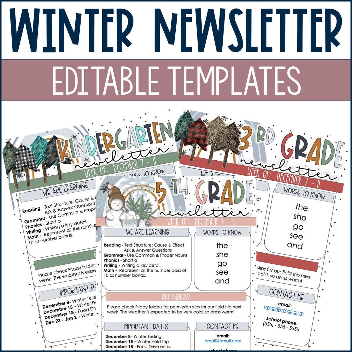 Winter Newsletter Templates - Etsy