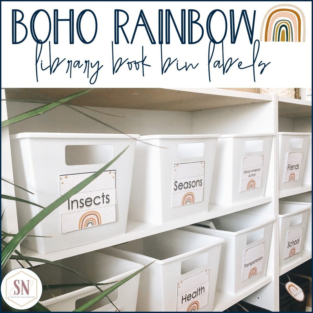 Boho Rainbow Library Book Bin Labels - Etsy